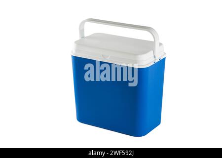 Closed blue plastic cooler isolated on white background Stock Photo - Alamy