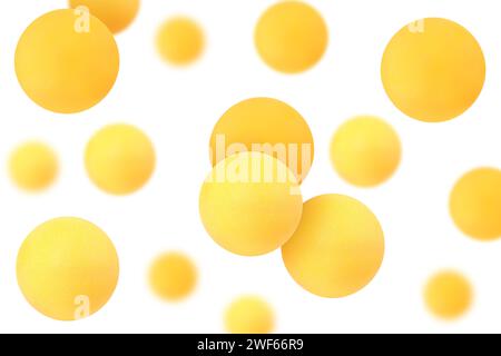 Many table tennis balls falling on white background Stock Photo - Alamy