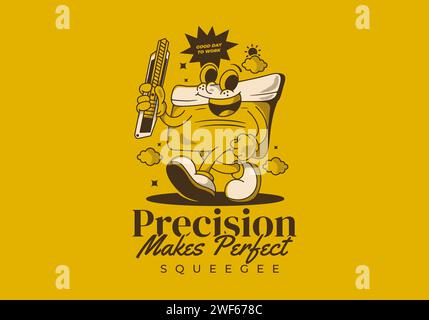Precision makes perfect. Squeegee mascot character holding a blade, in ...