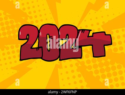 Cartoon 2024 explosion sign, comic book New Year. Retro vector comics ...