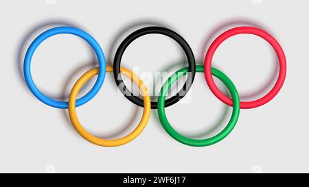 3d Olympic rings Paris 2024, France isolated on beige background ...