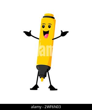 Yellow felt tip pen. Cheerful cute cartoon character. Good mood ...