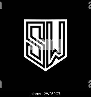 SW Letter Logo monogram shield geometric line inside shield isolated ...