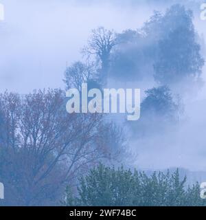 Misty view of river Thame from Wittenham Clumps Oxfordshire Stock Photo ...