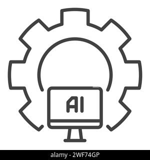 Artificial Intelligence Computer inside Cog Wheel vector AI concept seamless pattern in thin ...
