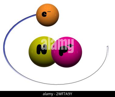 Digital illustration. 3d spheres with electrons, neutrons and protons ...