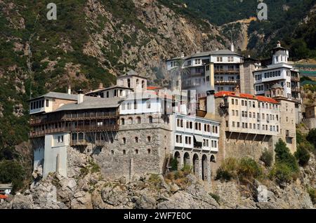 A scenic view of Osiou Gregoriou Monastery, Mount Athos, Greece Stock ...