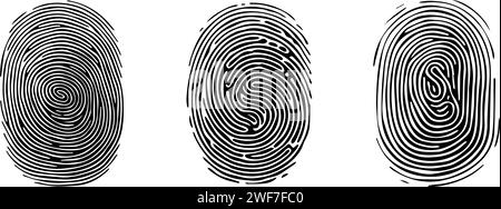 Set of Fingerprint patterns, clear lines and swirls. Human thumbprint ...