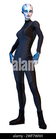 3D rendering of a blue female alien isolated on white background Stock ...