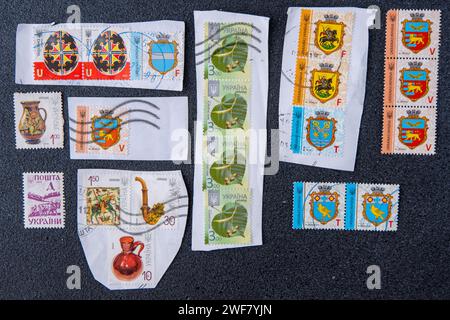 Set of different Ukrainian postage stamps. Ukraine - circa 2010-2022 ...