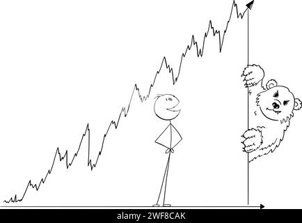 Happy Businessman and Growing Graph of Bull Market, Vector Cartoon ...