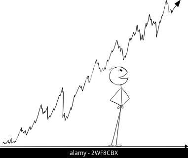 Happy Businessman and Growing Graph of Bull Market, Vector Cartoon ...