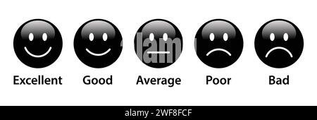 3D Rating Emojis set in different colors with label. Feedback emoticons ...