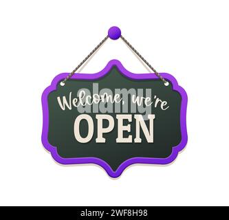 Open for business sign welcome customers message design. Invitation ...