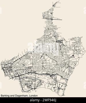 Street roads map of the BOROUGH OF BARKING AND DAGENHAM, LONDON Stock ...