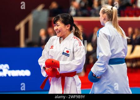 Airi SHIMA of Japan and Mia BITSCH of Germany, Female Kumite -55 Kg ...