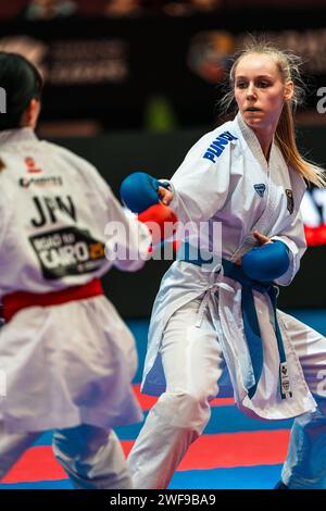 Airi SHIMA of Japan and Mia BITSCH of Germany, Female Kumite -55 Kg ...
