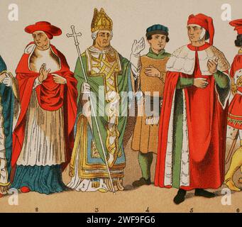 History of Italy. 1300. From left to right, 1: Pope, 2: cardinal, 3 ...