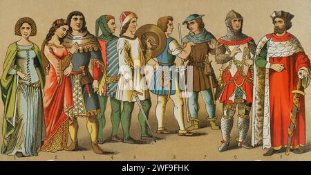 History of Germany. 1300-1350. From left to right, 1-2: dames, 3-4 ...