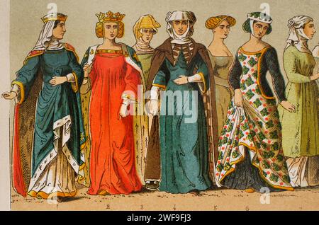 History of France. 1300. From left to right, 14: knight, 15: warrior ...