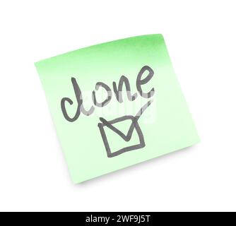 Sticky note with word DONE and check mark on beige background Stock ...