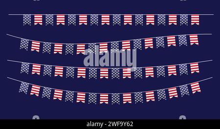 USA flags bunting, streamer. Vector doodle illustration. Decorative ...
