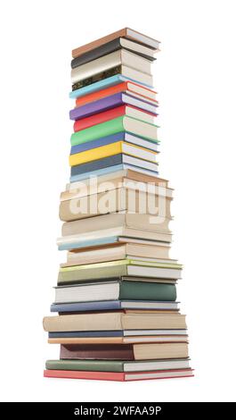High stack of many different books isolated on white Stock Photo - Alamy
