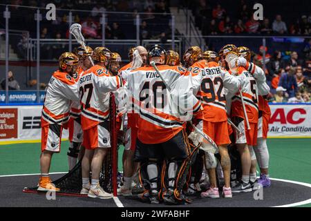 January 13th, 2024: Buffalo Bandits defenseman Steve Priolo (23) runs in the third quarter ...