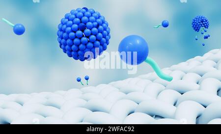 3d rendering of the soap molecules form structures called micelles. it ...