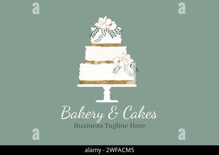 Elegant Cake Bakery Logo Design on Green Background with White and Gold ...