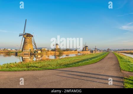 Dutch Windmill landscape at Kinderdijk Village Netherlands Stock Photo ...
