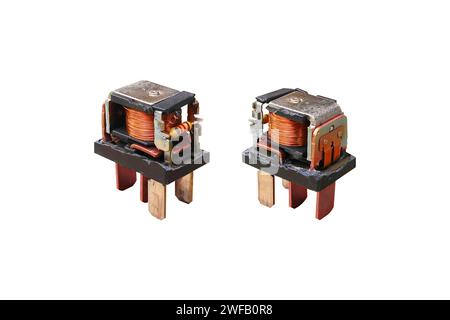 Automotive relay or car electromagnetic relay isolated on white ...