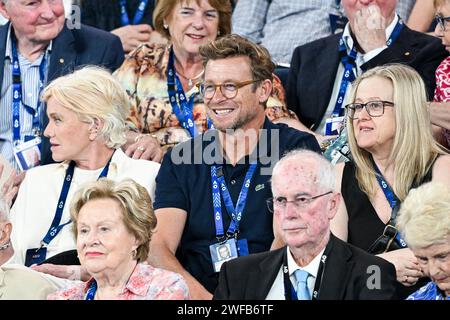 Australian actor Simon Baker during the Australian Open AO 2024 men's final Grand Slam tennis ...