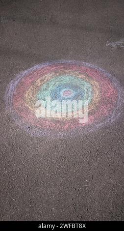 Chalk color concentric circles on the ground Stock Photo - Alamy
