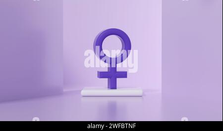 Podium with women's symbol and pink hearts on a pink background ...