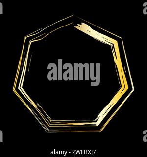 Set of golden heptagon icon on black. Geometric figure frame. Abstract ...