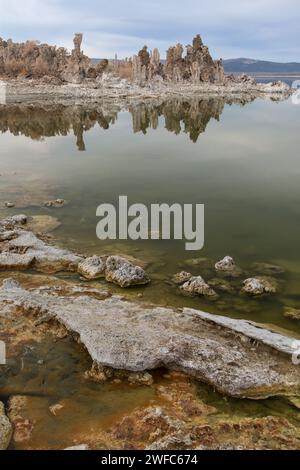 Rock formation at Mono Lake with soft diffusive light after sunset ...