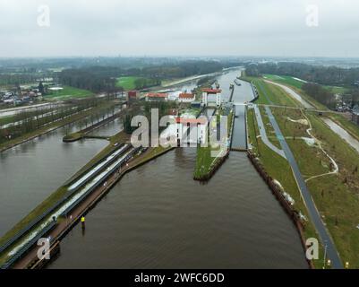 Aerial view of Eefde weir complex in the Netherlands. Here meets the ...