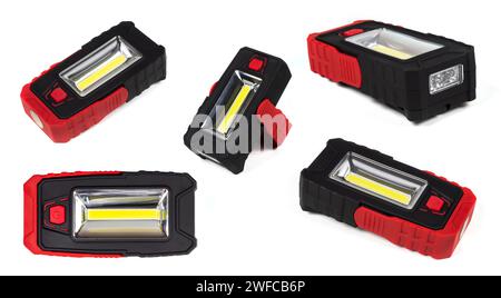 A set of several pocket portable flashlights from different angles view ...