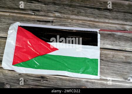 The flag of Palestine, a tricolor of three equal horizontal stripes ...