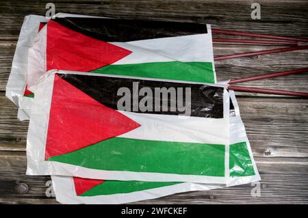 The flag of Palestine, a tricolor of three equal horizontal stripes ...