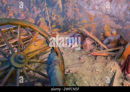View of a diorama featuring a huge battle scene, Mongol, Silk Road era ...