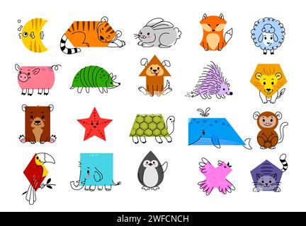 Cartoon turtle animal character with math shape. Kindergarten child ...