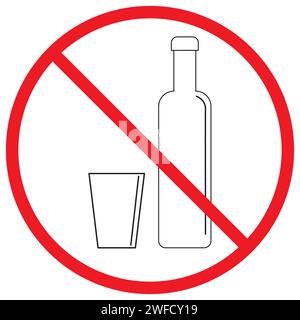 Illustration with black bottle glass ban. Sign forbidden. Mark ...