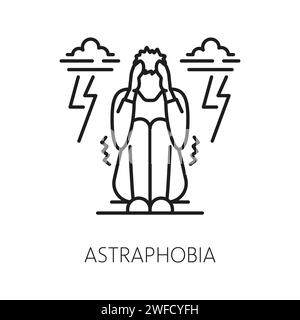 Human phobia icon of astraphobia or fear of thunder lightning, vector ...