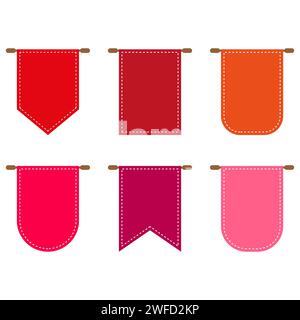 Realistic textile pennants. Empty 3d flags, red fabric hanging pennant ...