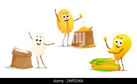 Cute sack of wheat and ear character with emotions of hero, brave face ...