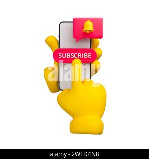 Emoji hand holding Notification bell on white screen. Concept of new ...