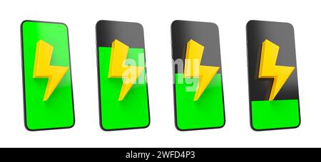 Thunder bolt on black screen. Charge smartphone concept. 3d rendering ...