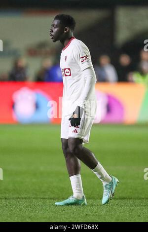 Omari Forson #62 of Manchester United warms-up before the match during ...